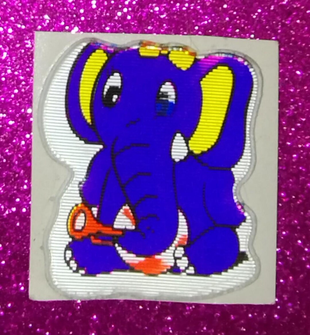 1980s 1990s Vintage Puffy Sticker, Winking Elephant With His Toy ...