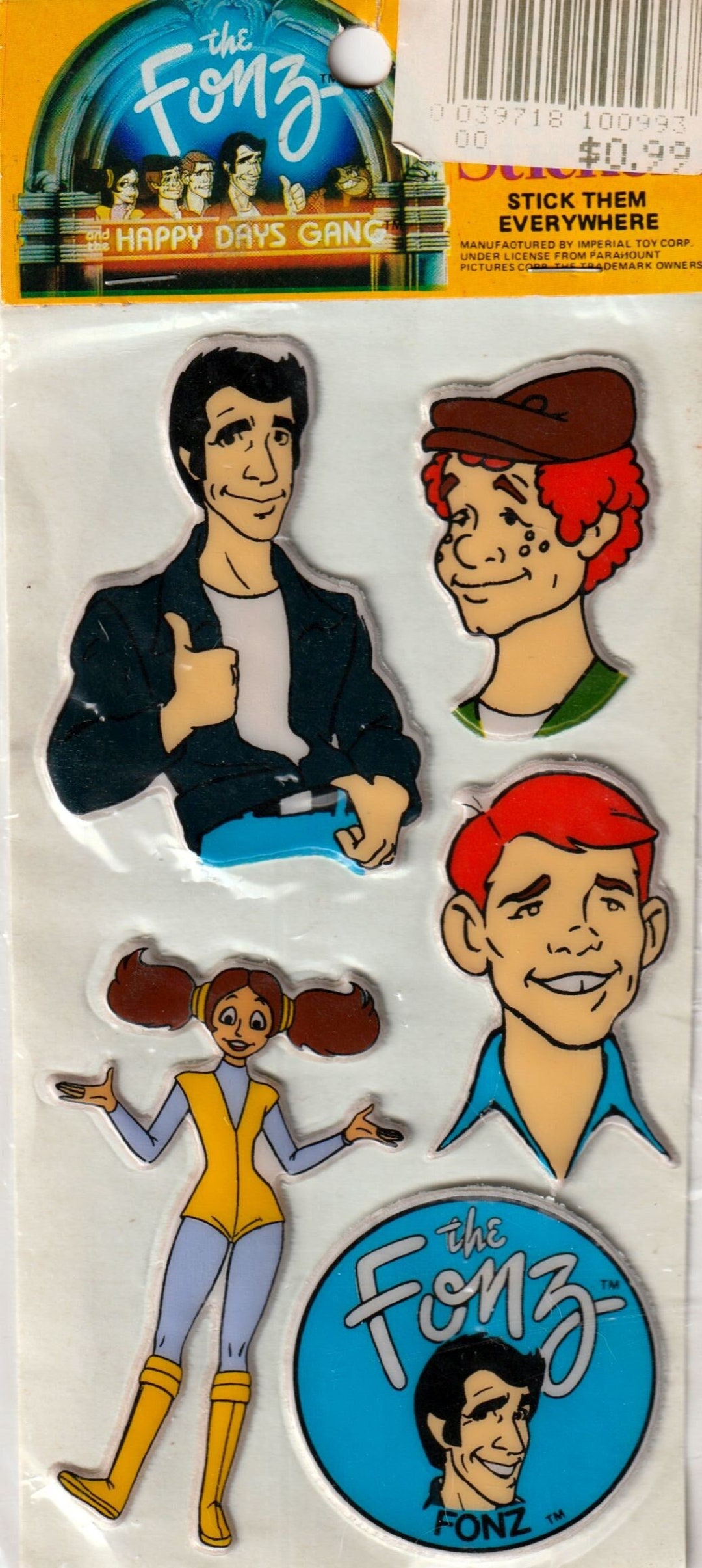 1980s Vintage Puffy Stickers, the Fonz and the Happy Days Gang Cartoon ...