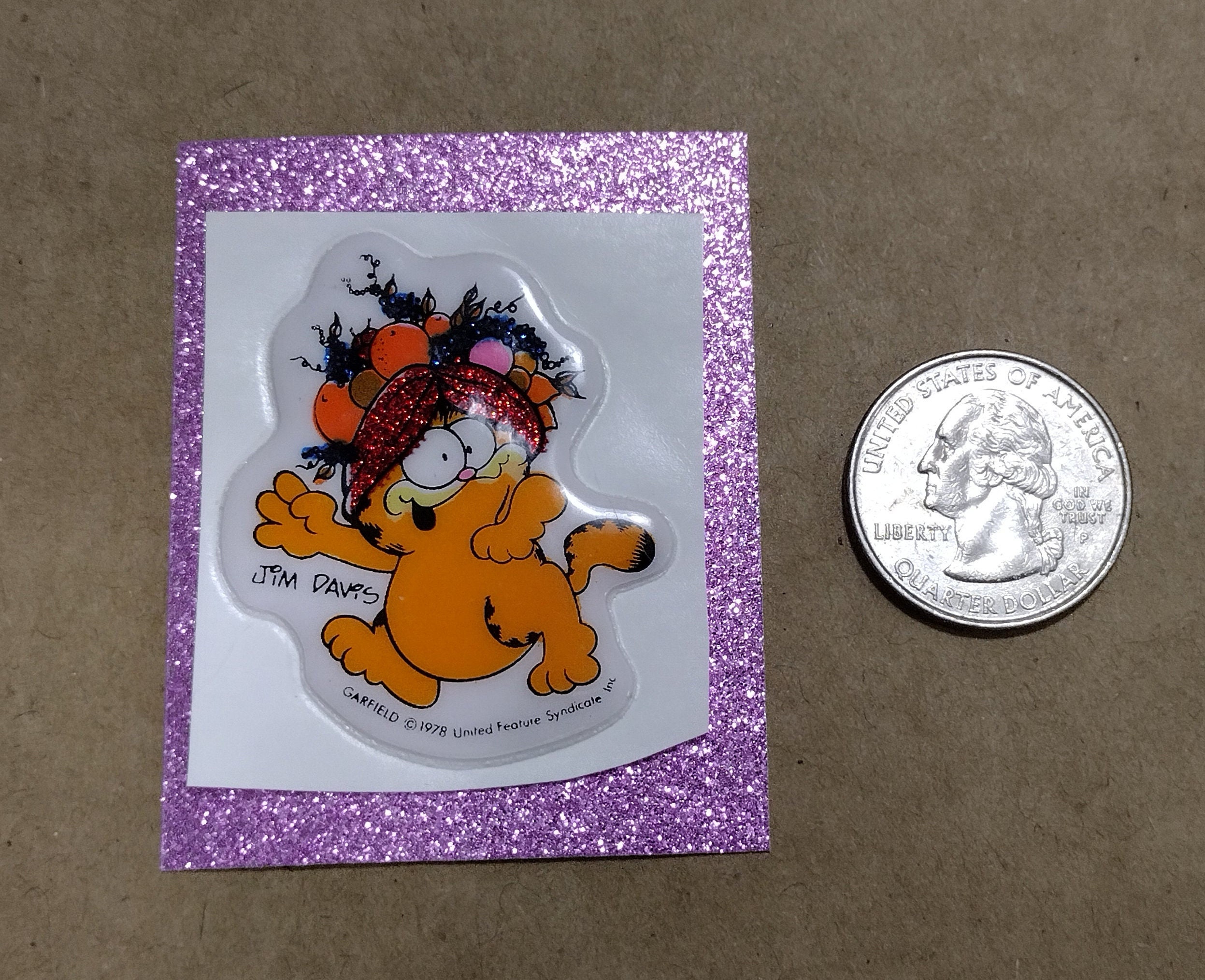 1980s Vintage Glitter Garfield the Cat Puffy Sticker, Tutti Frutti Hat ...