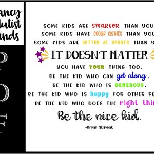 Printable Be the Nice Kid Poem Quote PDF/PNG Sign, Positive Classroom ...