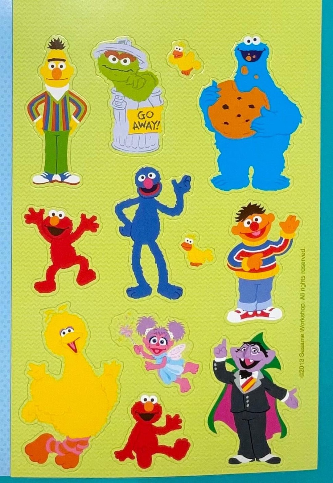 2013 Sesame Street Sticker Sheet, Cookie Monster, Elmo, Oscar, Big Bird ...