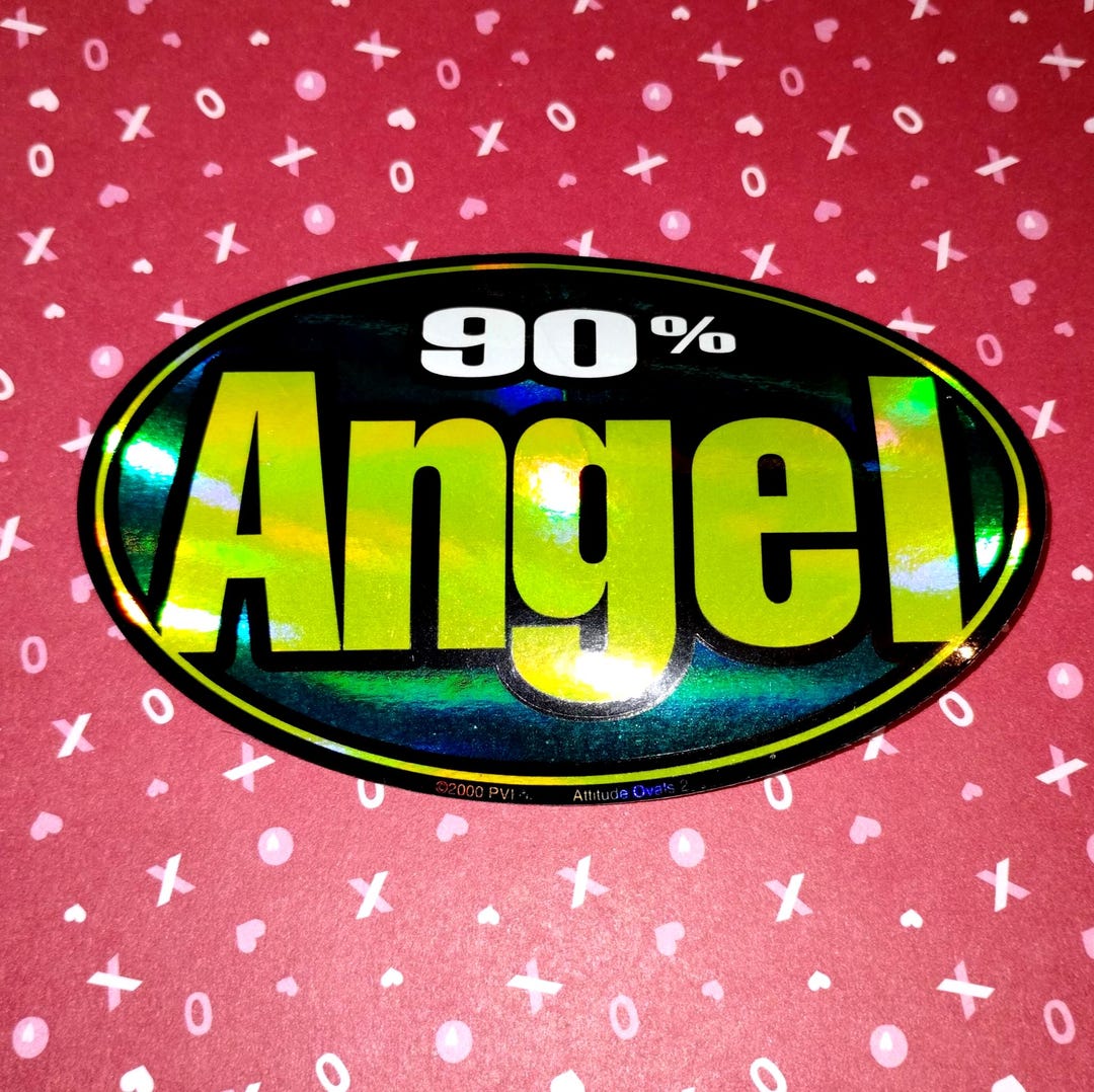 Vintage 1990s Oval "90% Angel" Vinyl Vending Machine Stickers, You ...