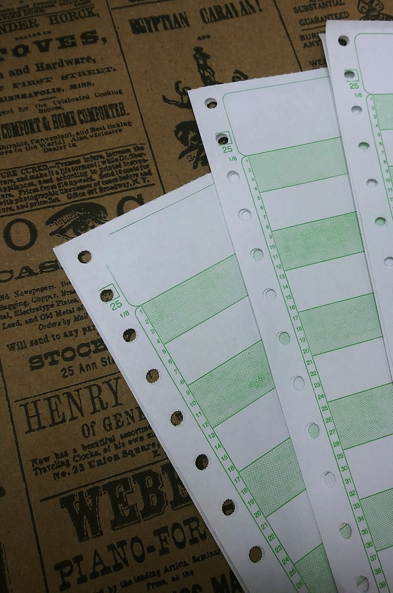 10 Sheets Green Bar Printer Paper Vintage Computers Pin Fed | Etsy