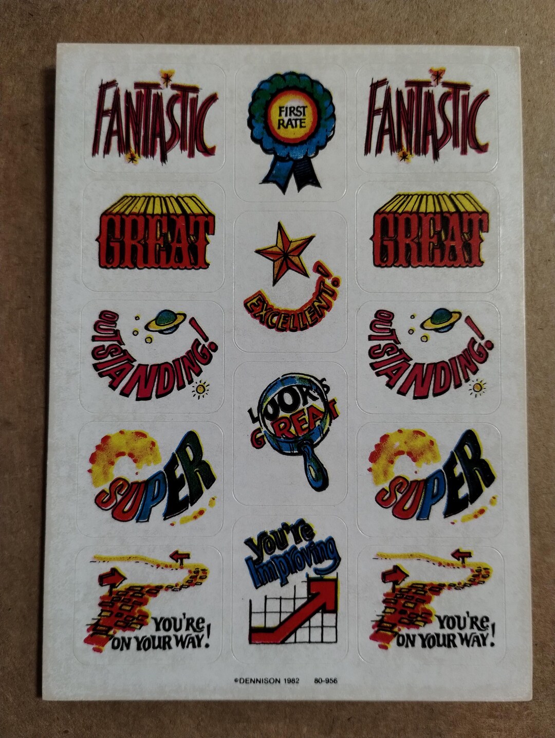 1980s Vintage Sticker Sheet, Dennison Seals: Reward Phrases 70s Vibes ...
