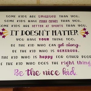 SVG File, Be the Nice Kid Quote, Classroom Decor Teacher Gift, Sign ...