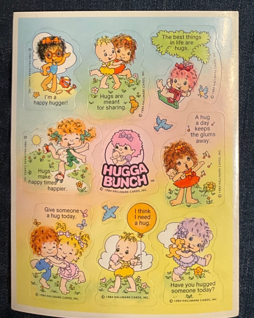 Vintage 1980s 1990s Hallmark Sticker Sheet, Hugga Bunch, Happy Hugger ...