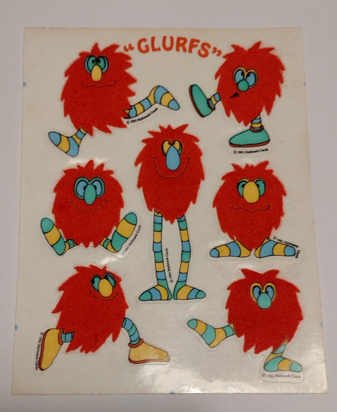 Vintage 1980s 1990s 2000s Hallmark Cute Red Fluffy Glurfs Animals Sticker Sheet, Fuzzy/flocked ...