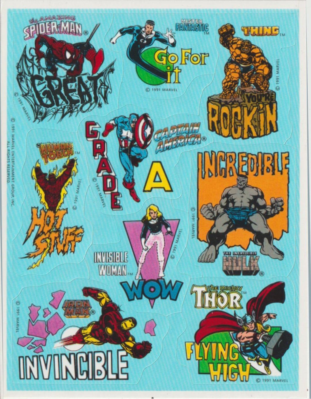 1980s 1990s Hallmark Marvel Cartoon Sticker Sheet, Hulk, Captain ...