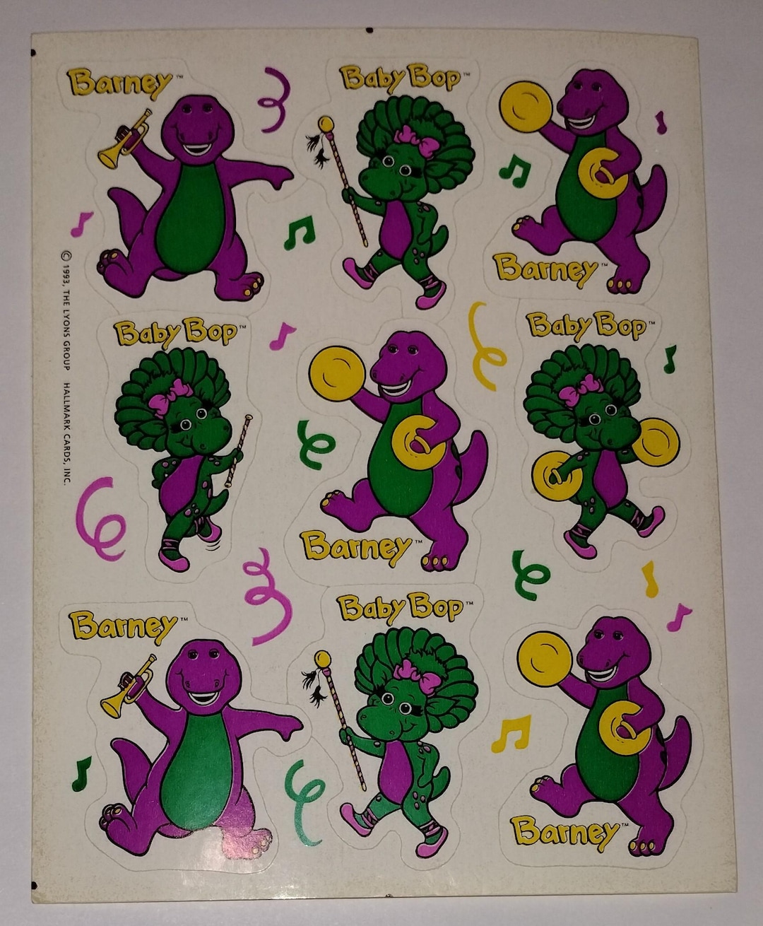 Vintage 1980s 1990s 2000s Hallmark Sticker Sheet, Barney the Purple ...