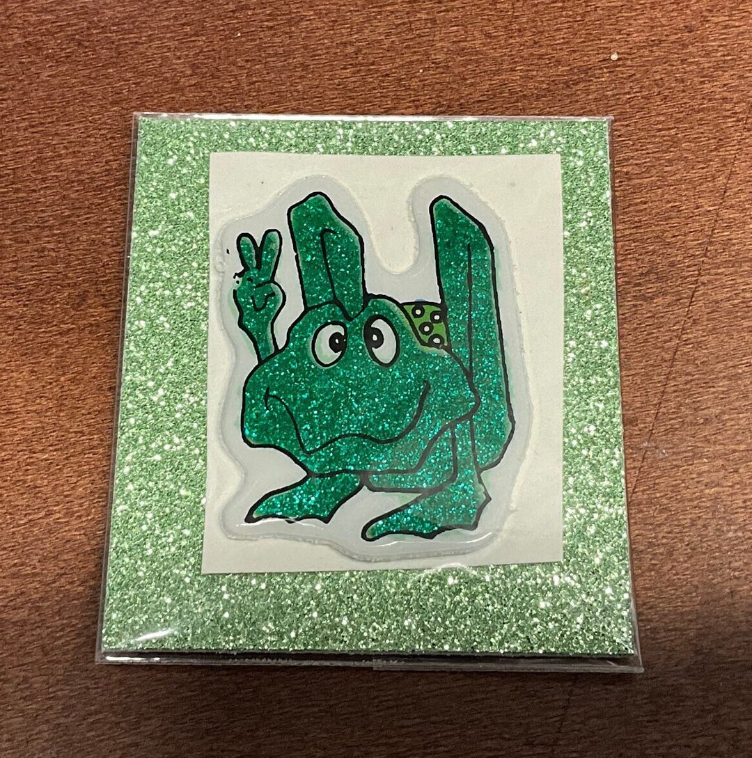1980s 1990s 2000s Vintage Glitter Puffy Sticker, Sparkly Smiling Frog ...