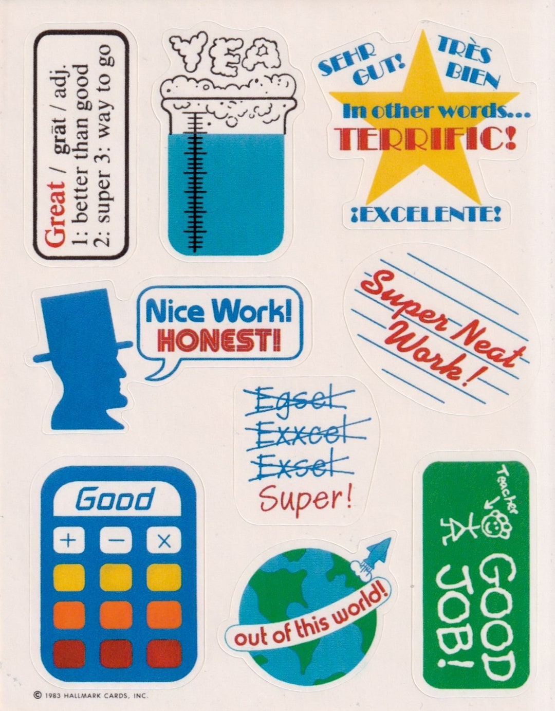 Vintage 1980s 1990s 2000s Hallmark Sticker Sheet: Teacher Reward ...
