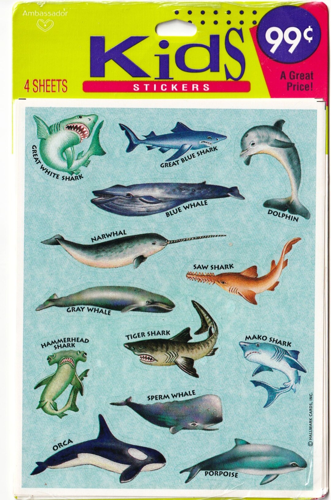 Vintage 1980s Hallmark Underwater Ocean Scene Sticker Sheet, Large Fish ...
