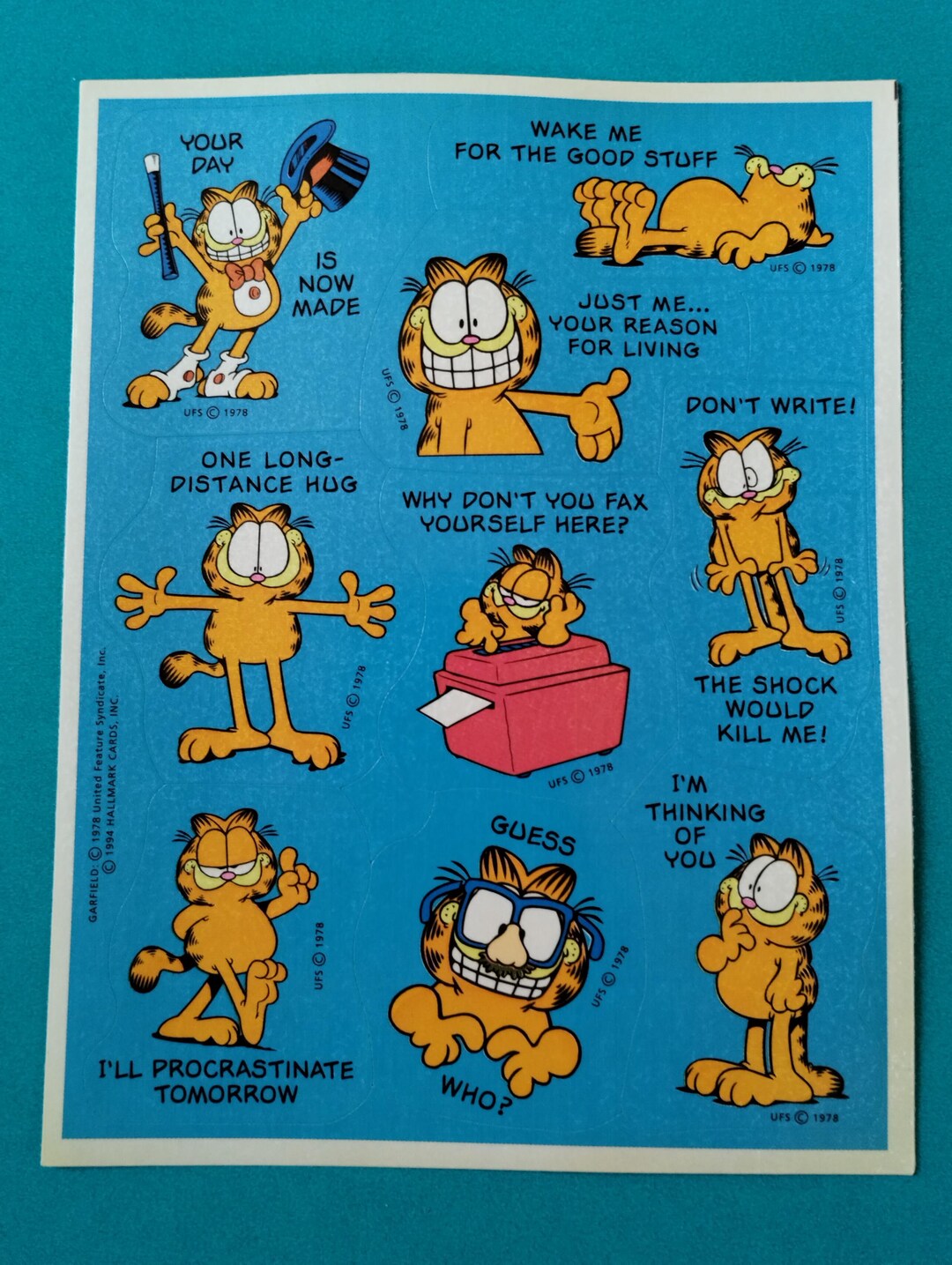 1980s 1990s Vintage Stickers, Garfield the Cat by Jim Davis and ...