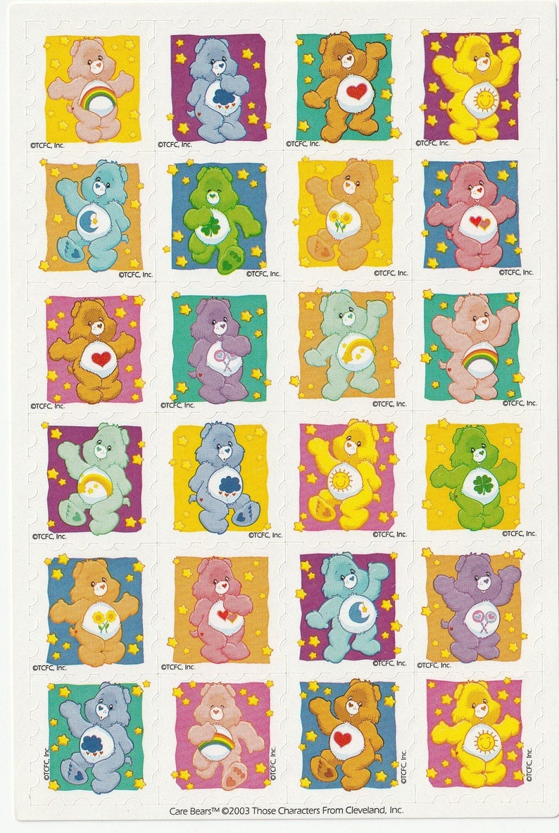 Vintage 2000's Care Bears Sticker Sheet With 24 Sticker Squares ...