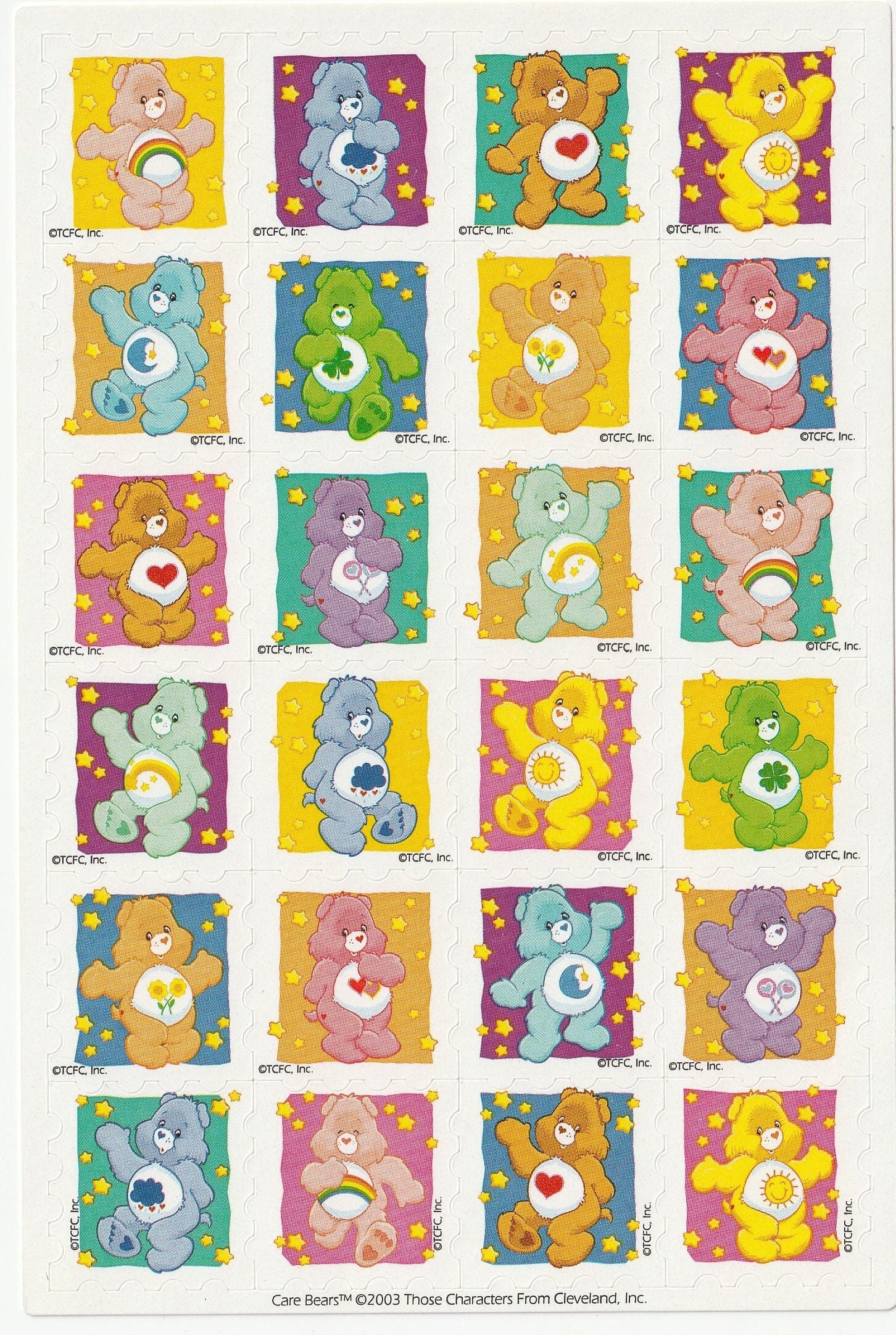 Vintage 2000's Care Bears Sticker Sheet With 24 Sticker Squares ...