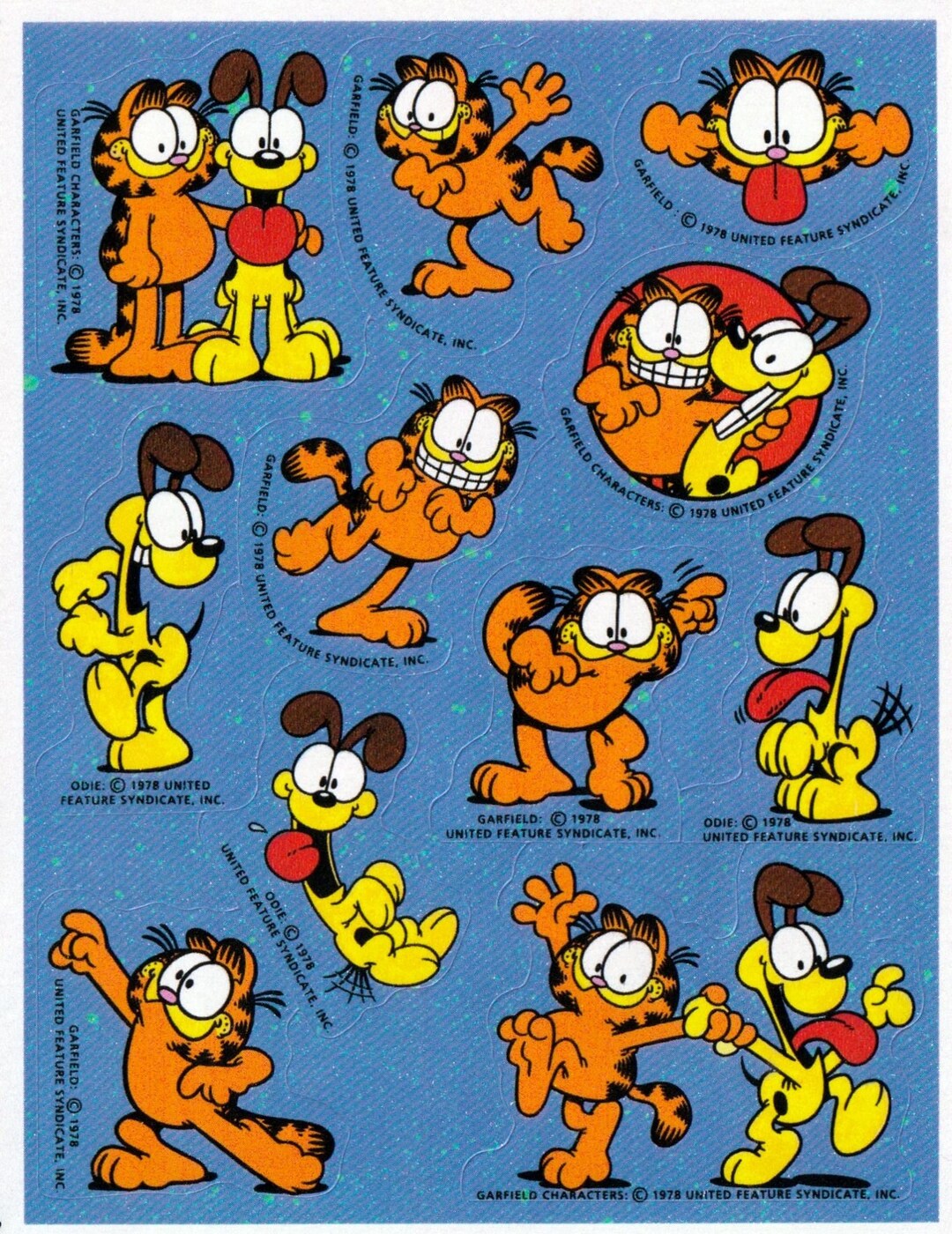1980s 1980s 2000s Vintage Sticker Sheet, Garfield the Cat by Jim Davis ...