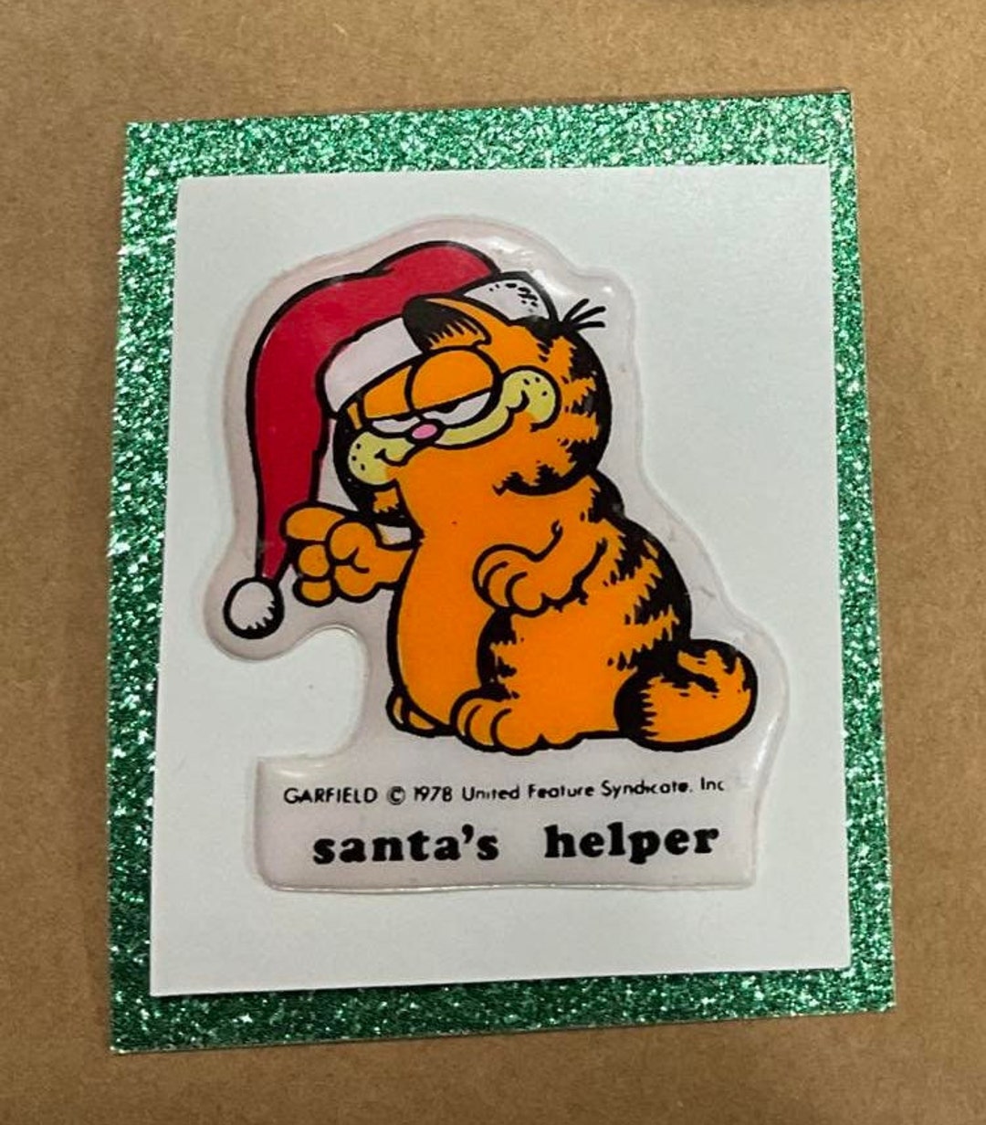 1980s Vintage Garfield the Cat Puffy Sticker, Santa's Helper, in Santa ...