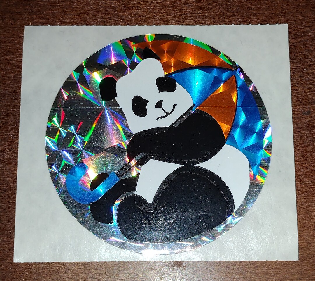 Vintage 1980s Round Prismatic Panda Bear With Umbrella on Original Back ...