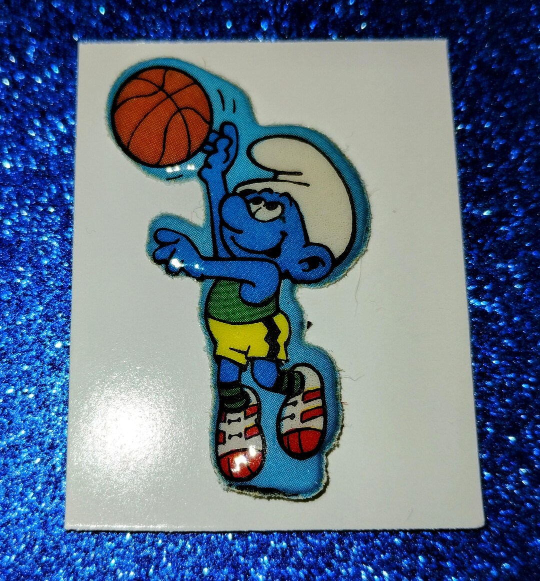 1980s 1990s 2000s Vintage Puffy Sticker, Cute Basketball Player Smurf ...