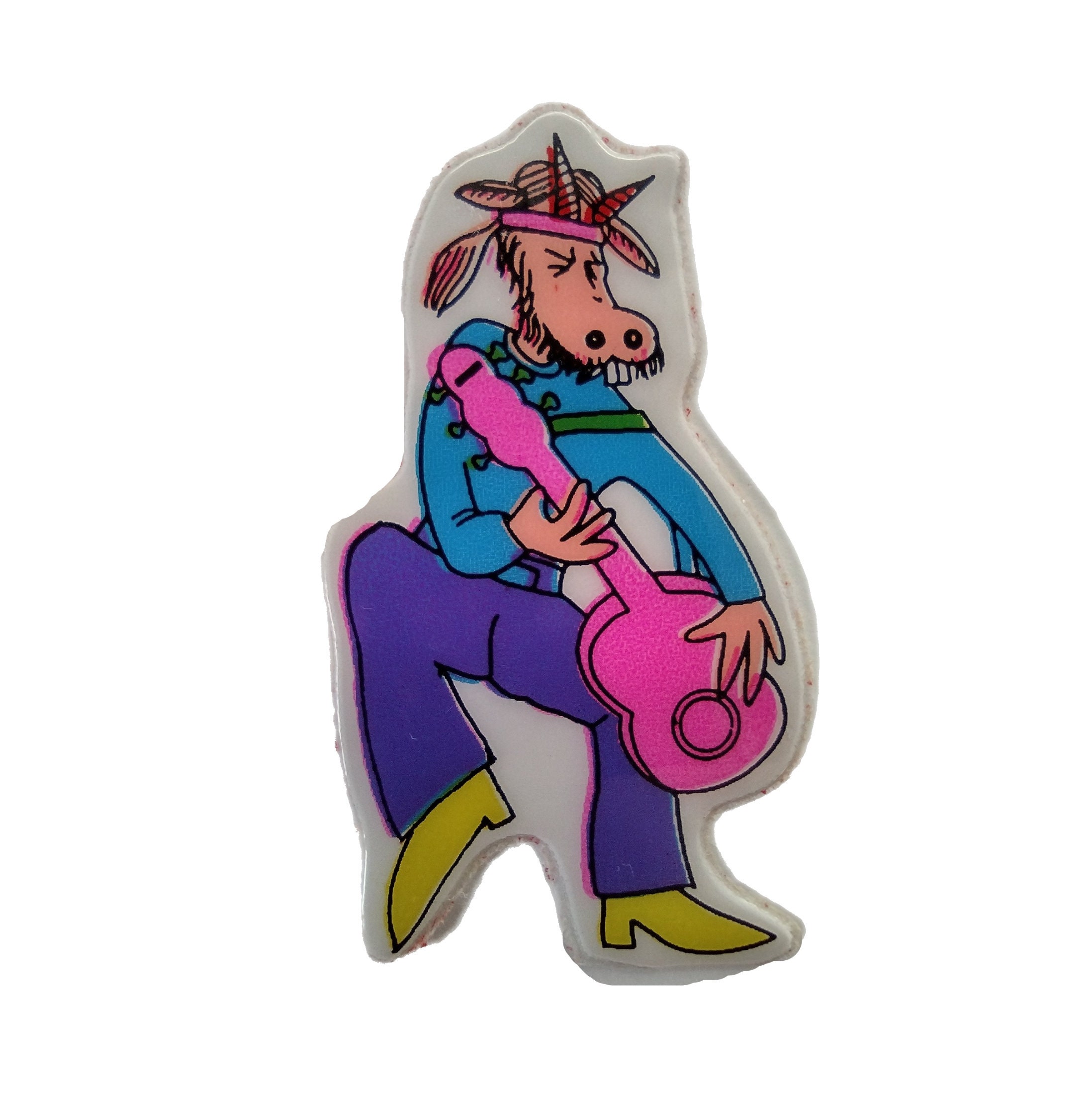 1980s Vintage Hippie Groovy Cow With Beard Stubble Jamming Out - Etsy