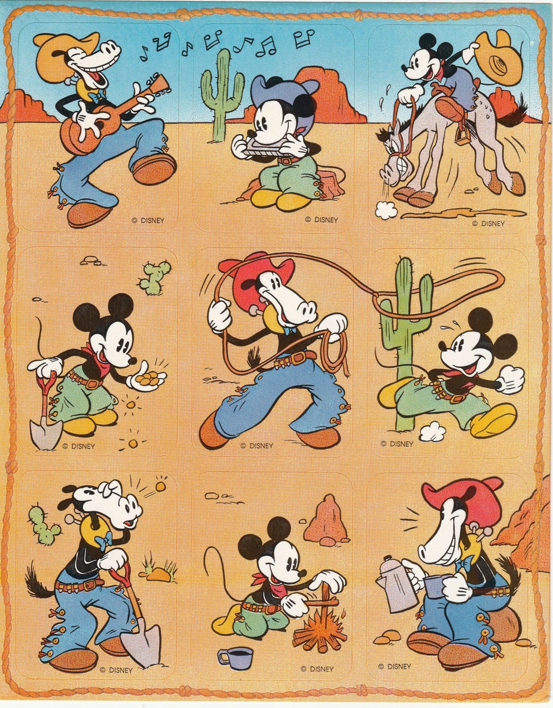 Vintage 1980s Mickey Mouse Disney Sticker Sheet by Hallmark, Rodeo ...