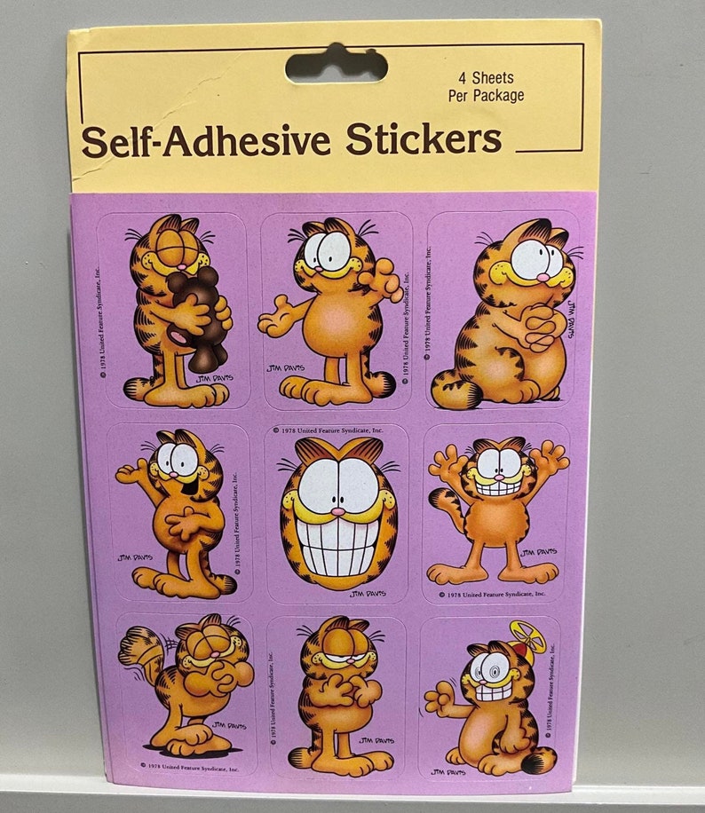 1980s 1980s Vintage Gibson Greetings SINGLE Sticker Sheet, Garfield the Cat by Jim Davis, Rare ...