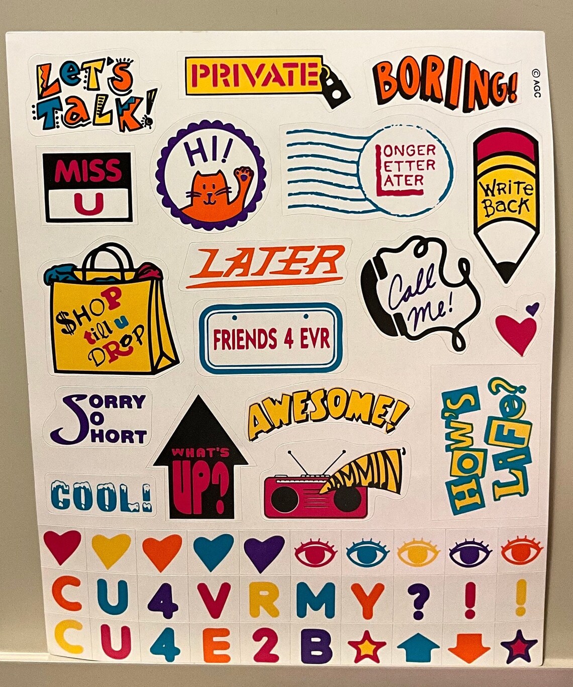 Vintage 1980s 1990s 2000s AGC Sticker Sheet, 80s Slang/lingo for Pen ...