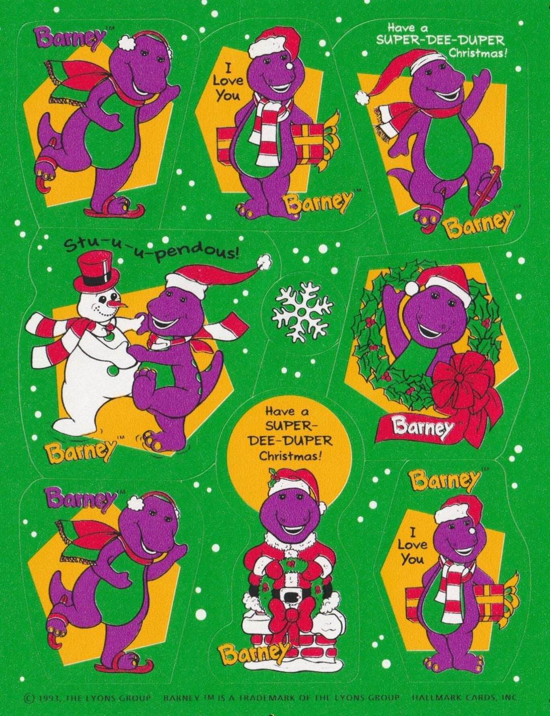 Vintage 1980s 1990s 2000s Hallmark Sticker Sheet, Barney the Purple ...