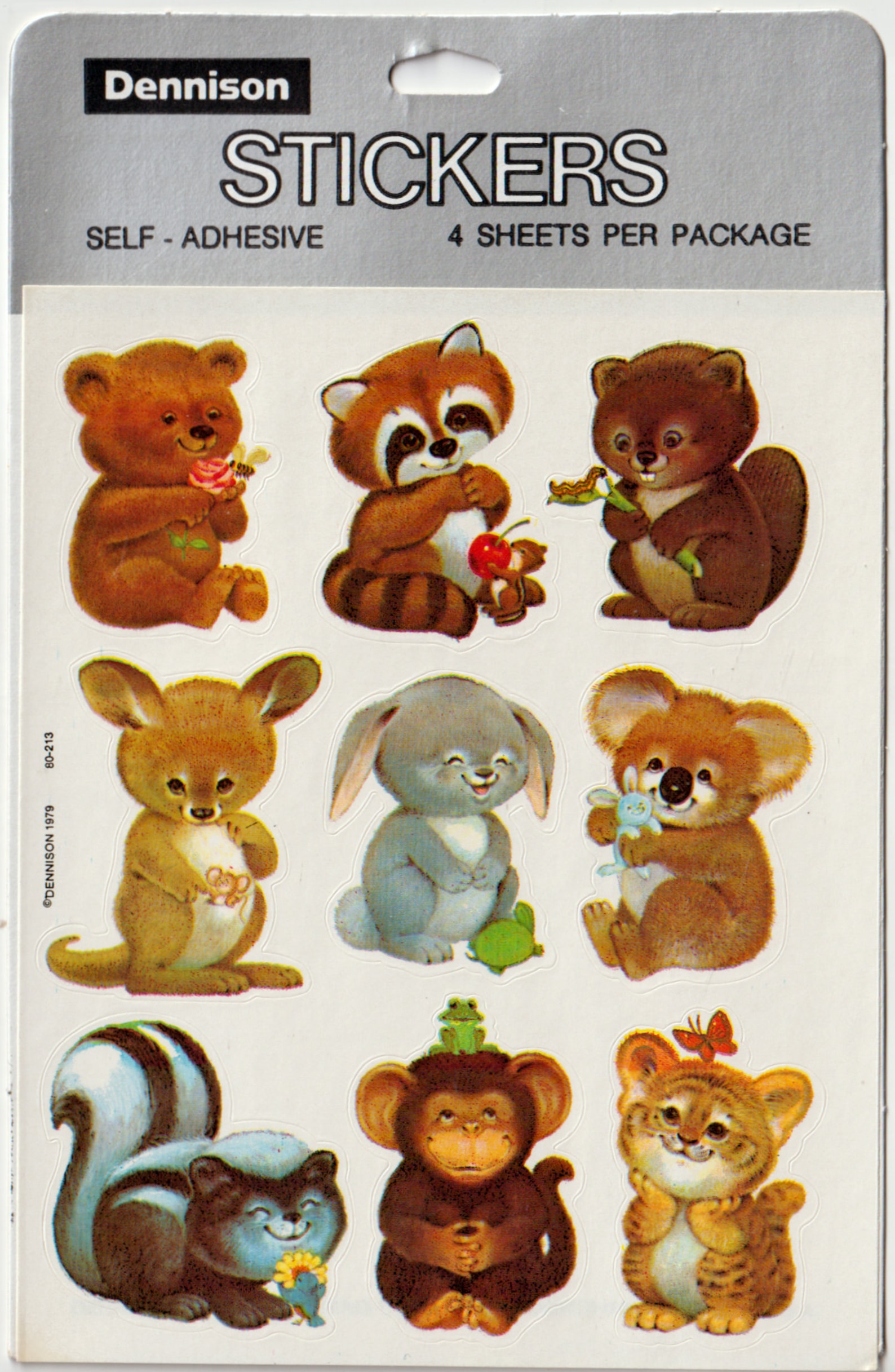 1970s 1980s Dennison Vintage Sticker Sheet, Cute Animals Holding Baby ...
