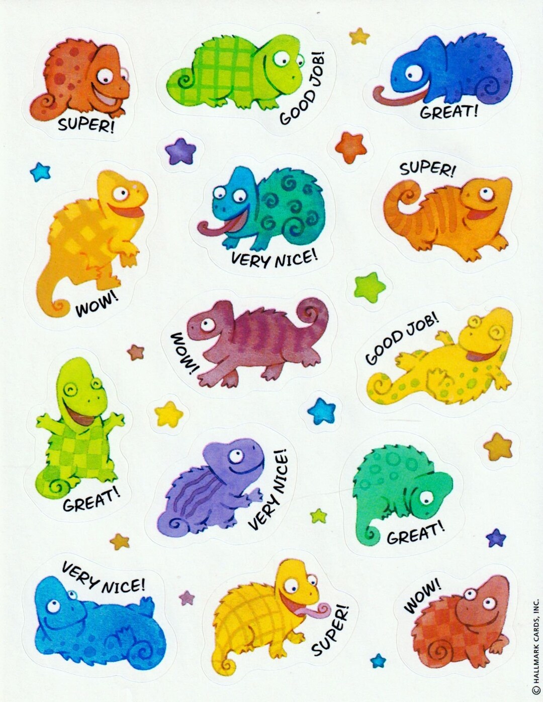 1980s 1990s Vintage Hallmark Sticker Sheet, Rainbow Colored Chameleons ...
