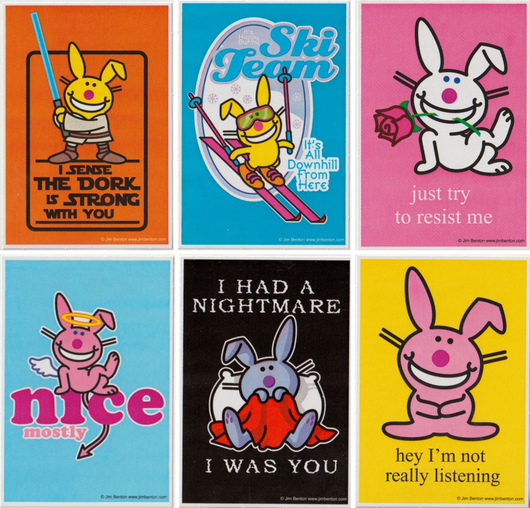 Vintage 1990s 2000s Stickers: Jim Benton's It's Happy Bunny Vinyl ...