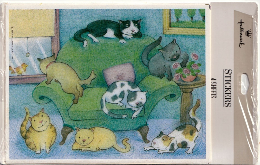 Vintage 1980s 1990s 2000s Hallmark Sticker Sheet Kitty Cats and Kittens ...