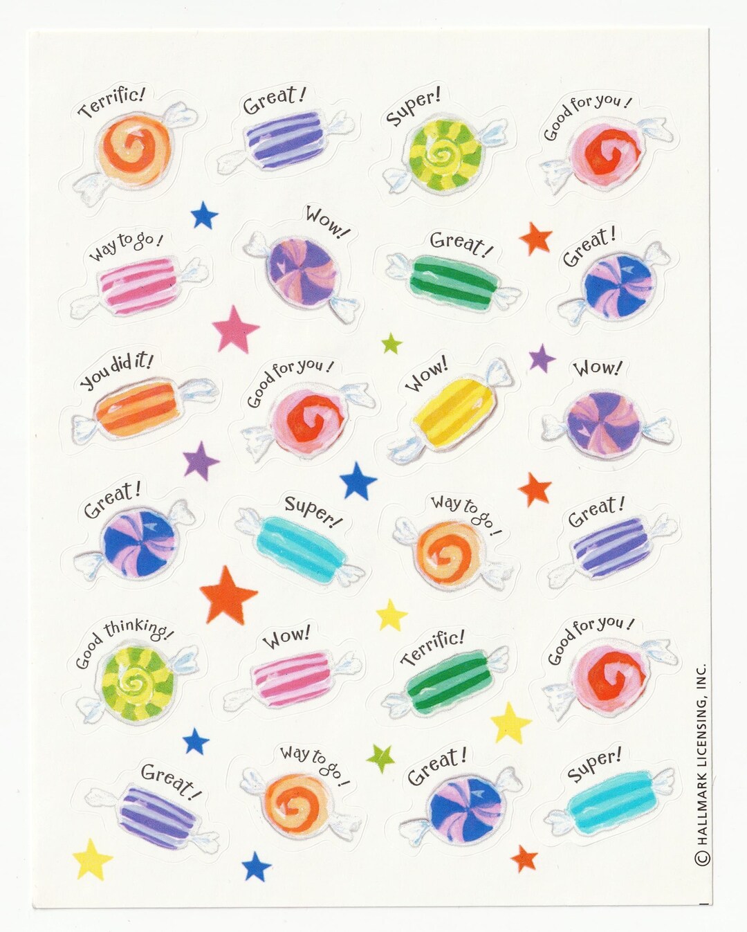 Vintage 1980s 1990s Hallmark Sticker Sheet With Hard Candy and Reward ...