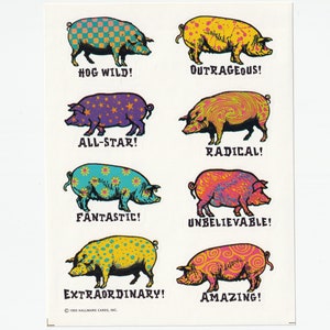 Vintage 1990s Bright and Colorful Pig Sticker Sheet by Hallmark, 1995 ...