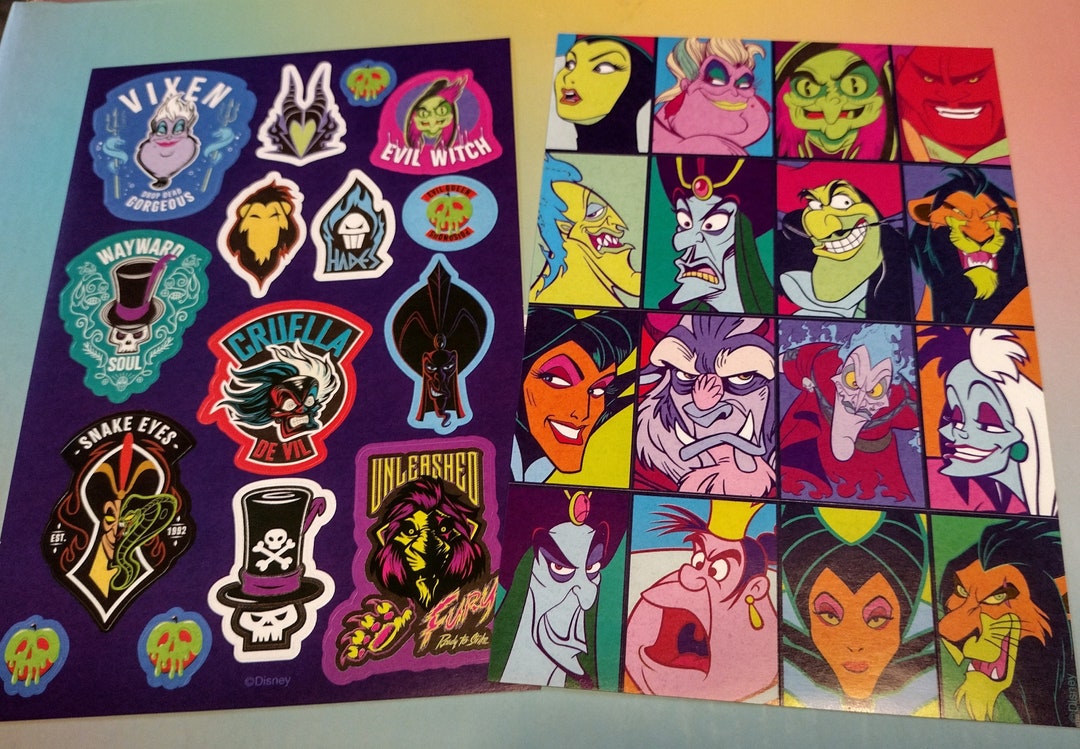 Modern Hallmark Disney Villains Sticker Sheets, Scar, Ursula, Cruella ...