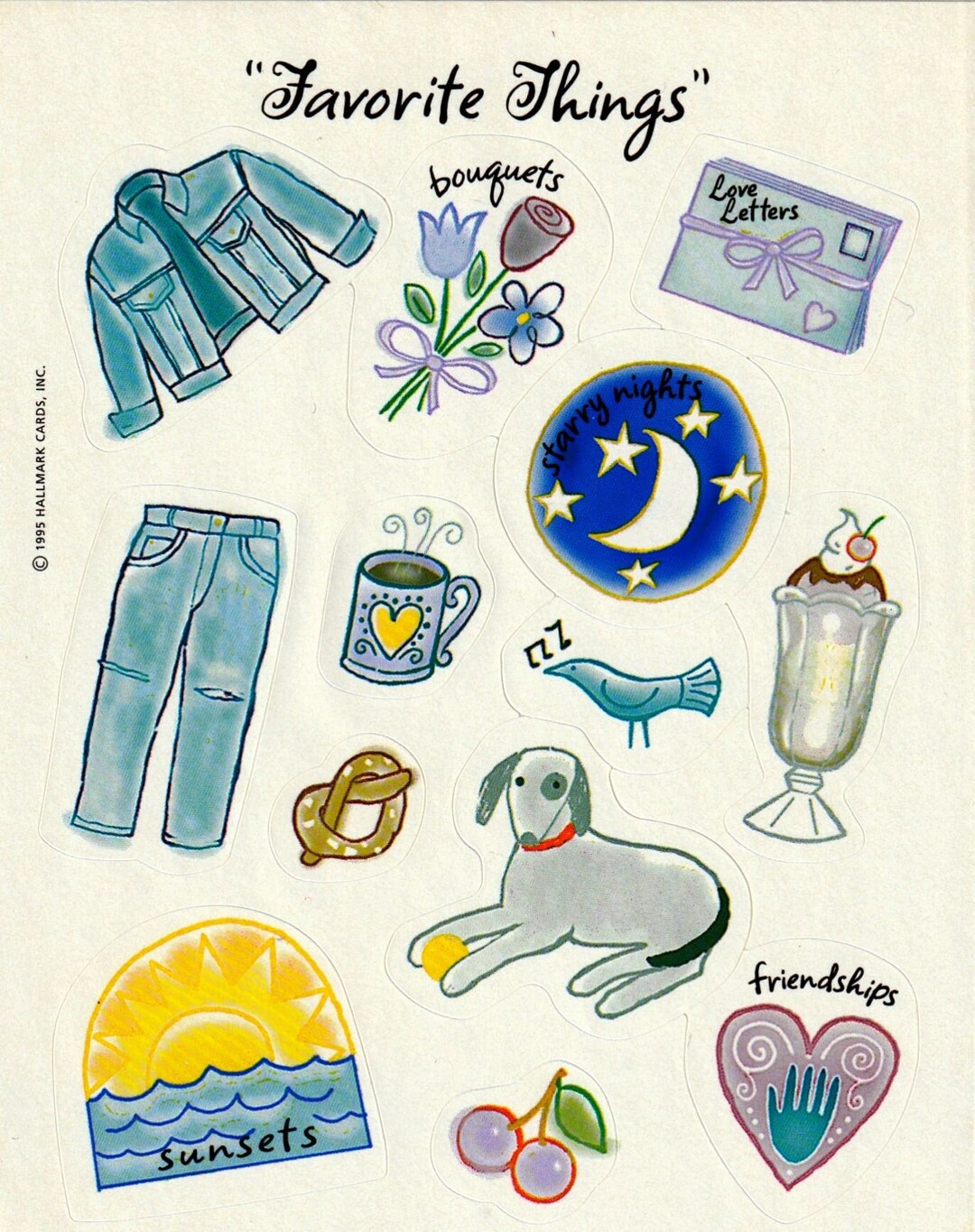 Vintage 1980s 1990s 2000s Hallmark Cute Sticker Sheet, My Favorite ...