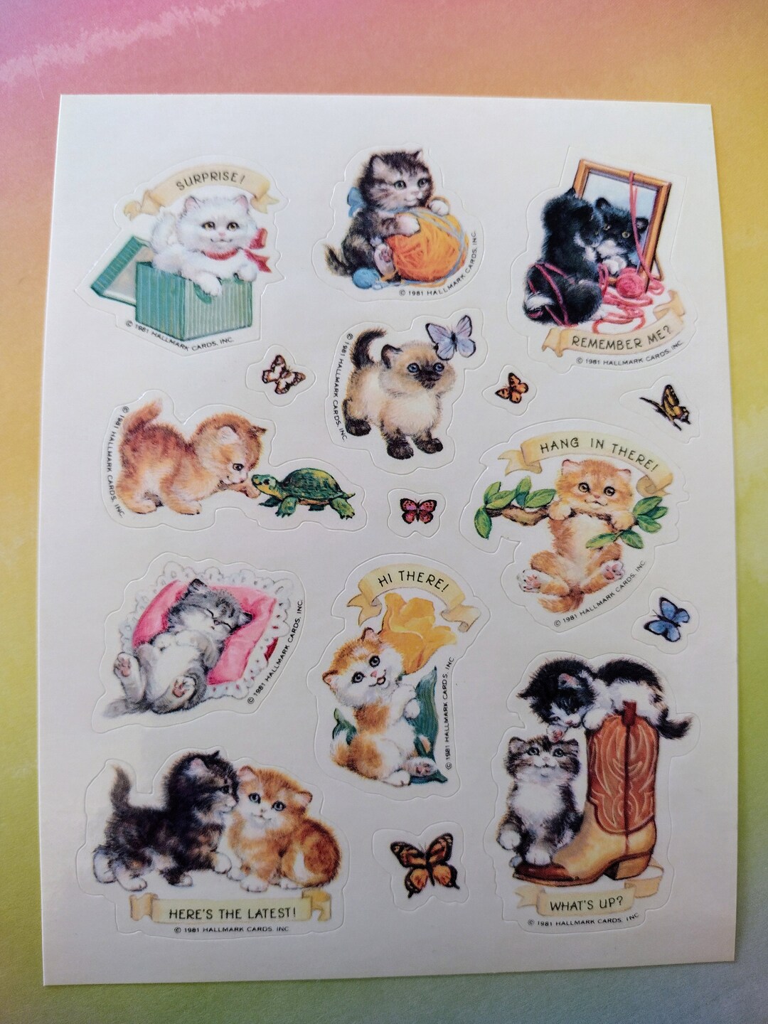 Vintage 1980s 1990s 2000s Sticker Sheet, Hallmark, Cats & Kittens Being ...