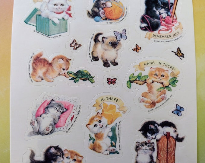 Vintage 1980s 1990s 2000s Sticker Sheet, Hallmark, Cats & Kittens Being ...