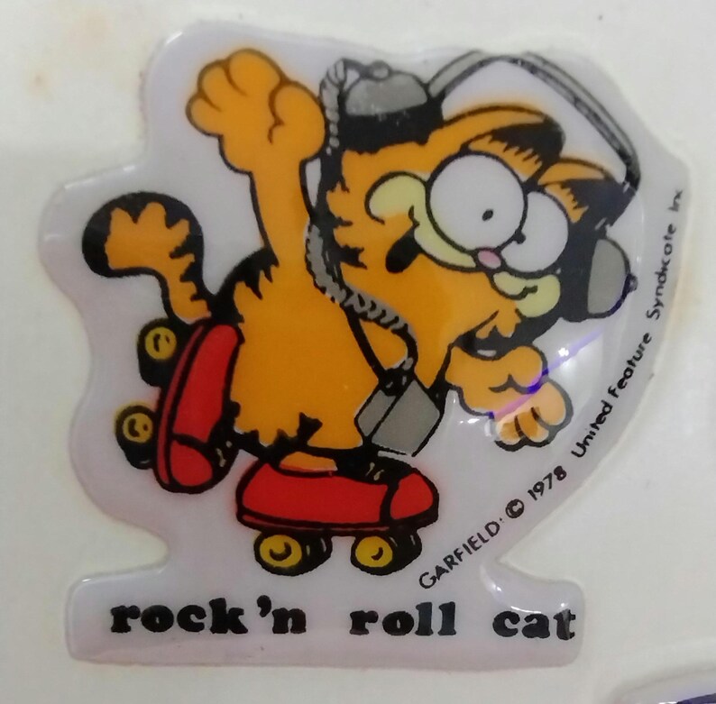 1980s Vintage Garfield the Cat Puffy Sticker, Rock and Roll Car in ...