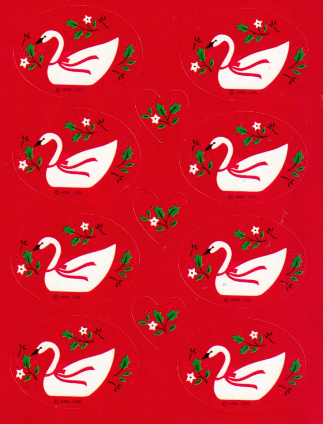 Vintage 1980s 1990s 2000s Hallmark Sticker Sheet, Christmas Swans or ...