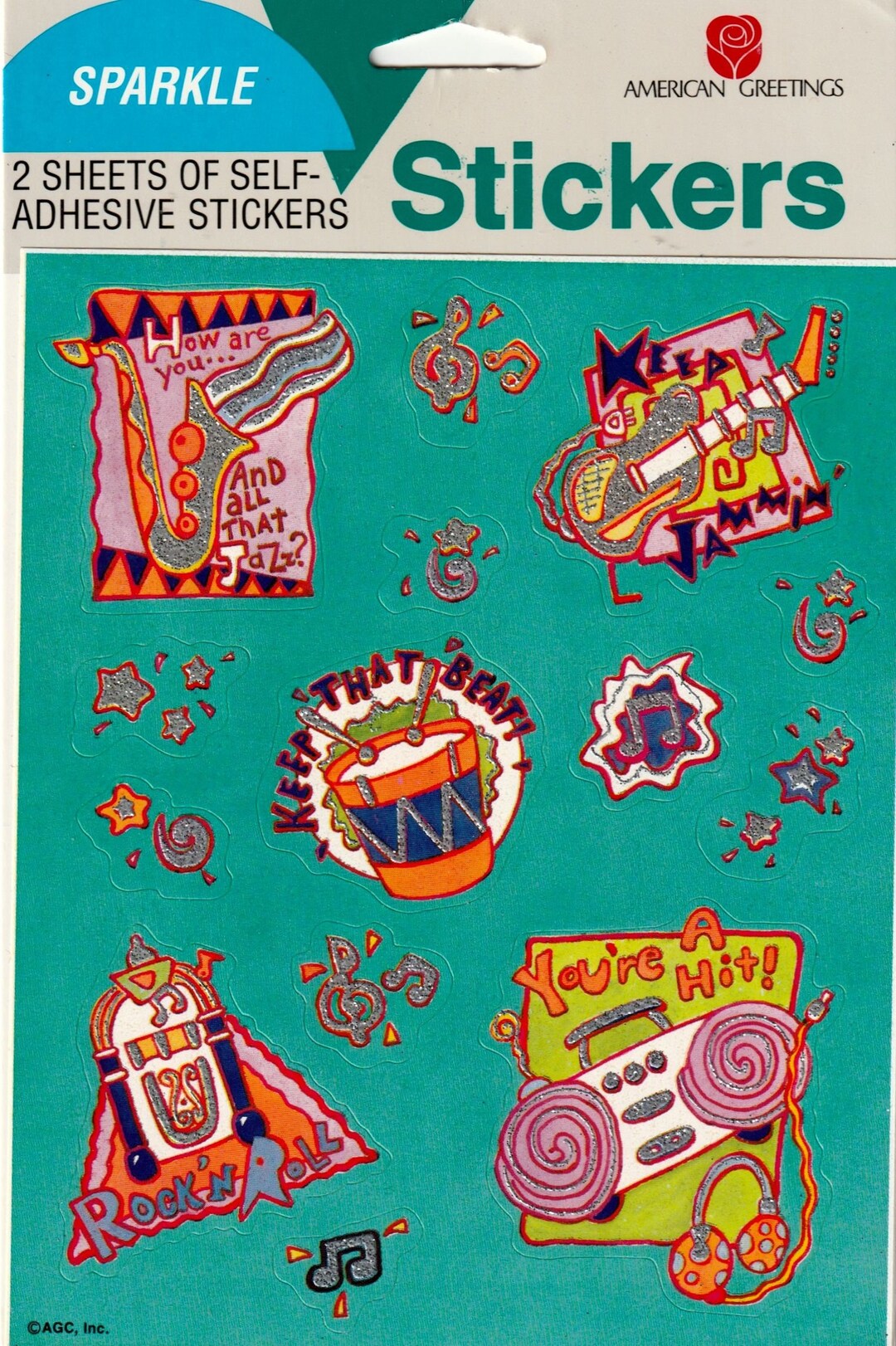 Vintage 1980s 1990s AGC Very Rare Sparkle Sticker, Music Theme ...