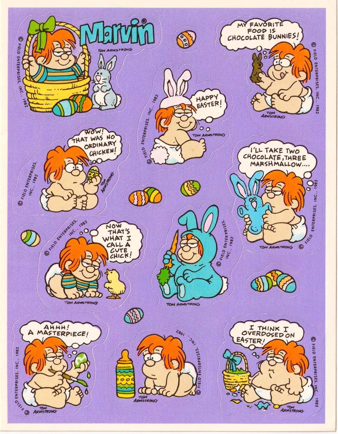 1980s Vintage Hallmark Sticker Sheet, Marvin, Easter, by Tom Armstrong ...