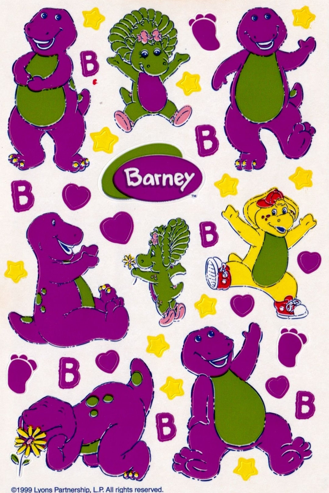 Vintage 1990s Barney the Purple Dinosaur Sticker Sheet by American ...