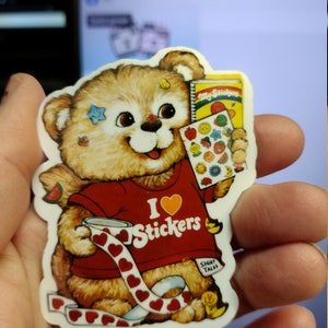 Vinyl Sticker - I Love Stickers Teddy Bear Holding Vintage Sticker ...