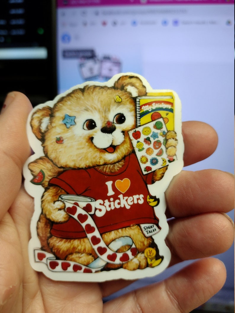 Vinyl Sticker I Love Stickers Teddy Bear Holding Vintage | Etsy