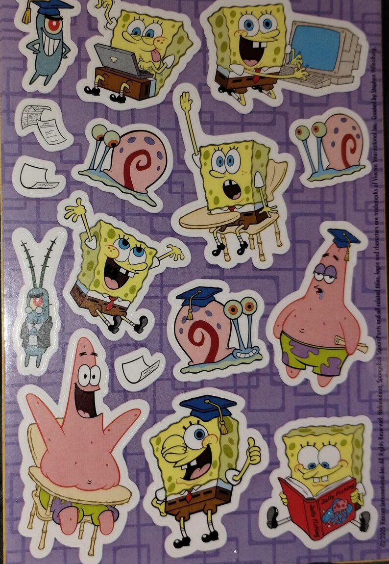 Vintage 1980s 1990s 2000s Spongebob School and Graduation Sticker Sheet ...