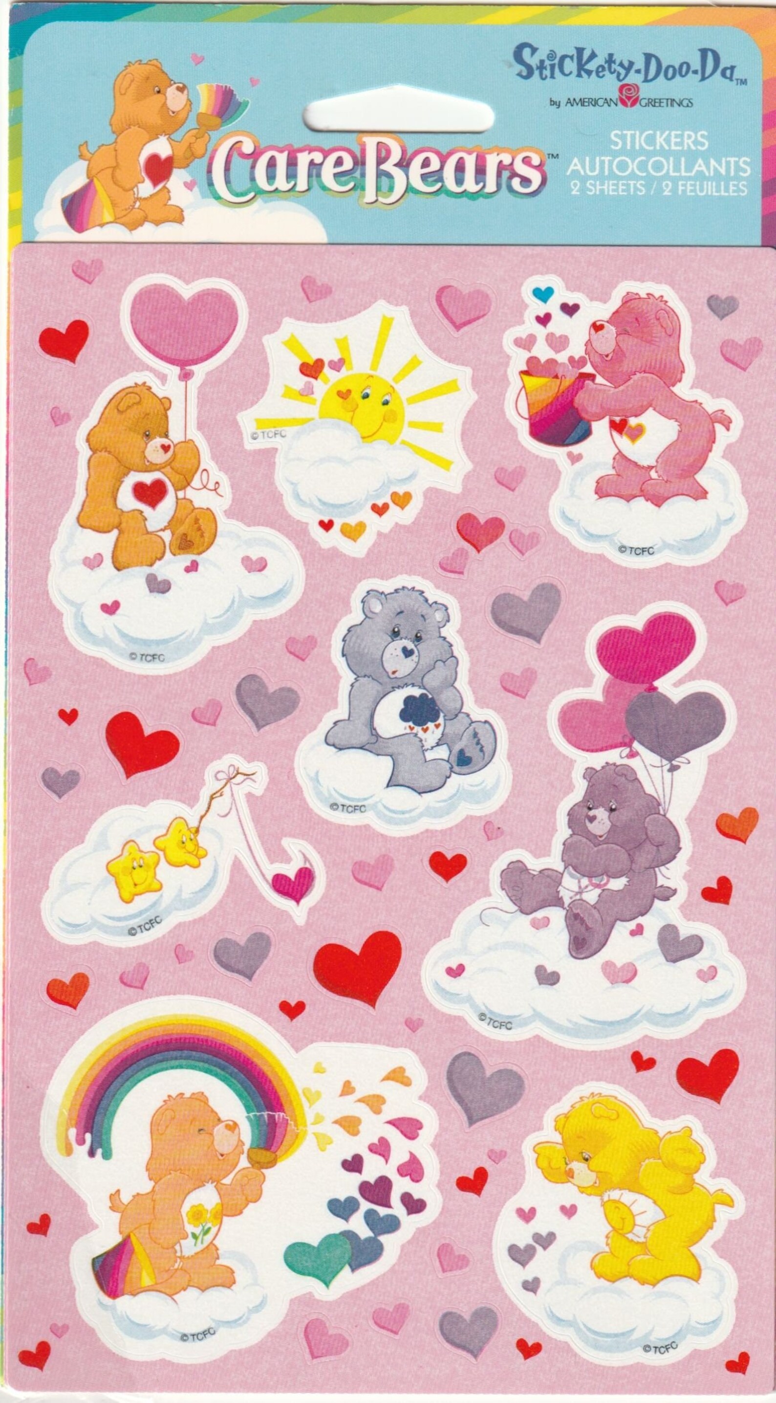 Vintage 2004 Care Bears Sticker Sheet, Pink Sheet With Bears and Hearts ...