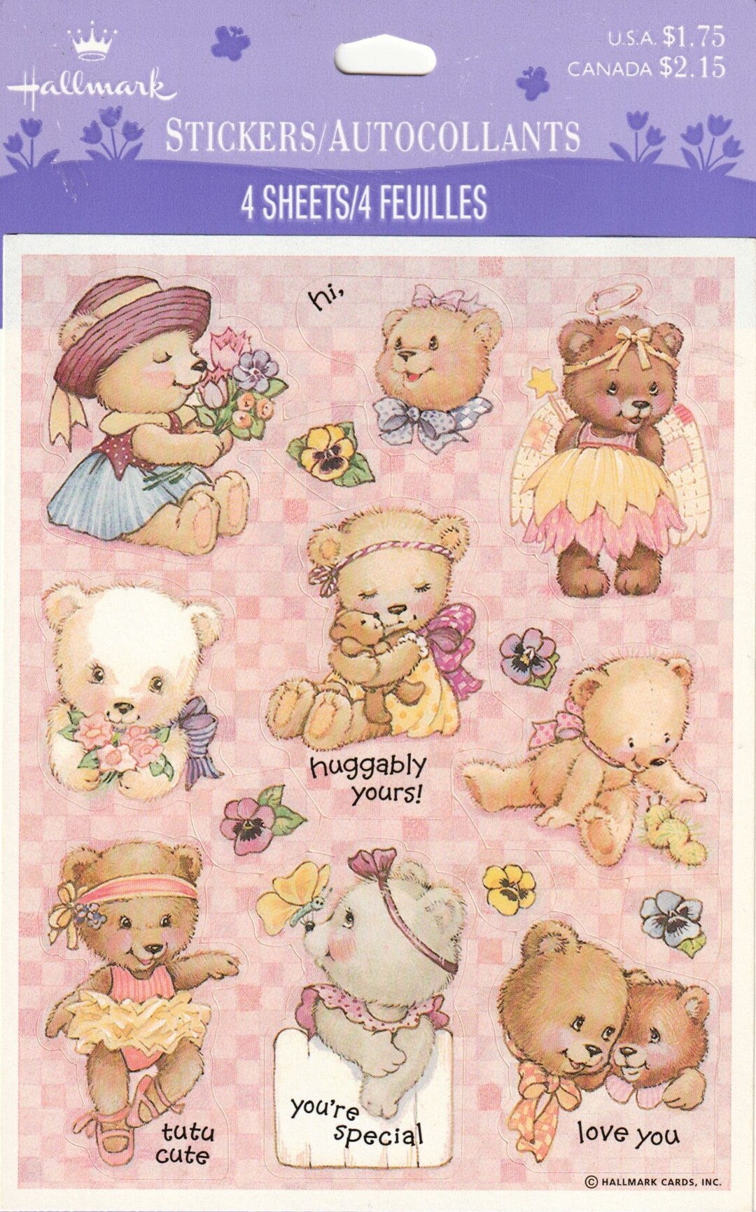 Vintage 1980s 1990s Hallmark Sticker Sheet, Teddy Bears in Clothes ...
