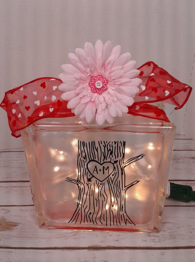 Tree With Carved Heart and Initials SVG/DXF Glass Block - Etsy