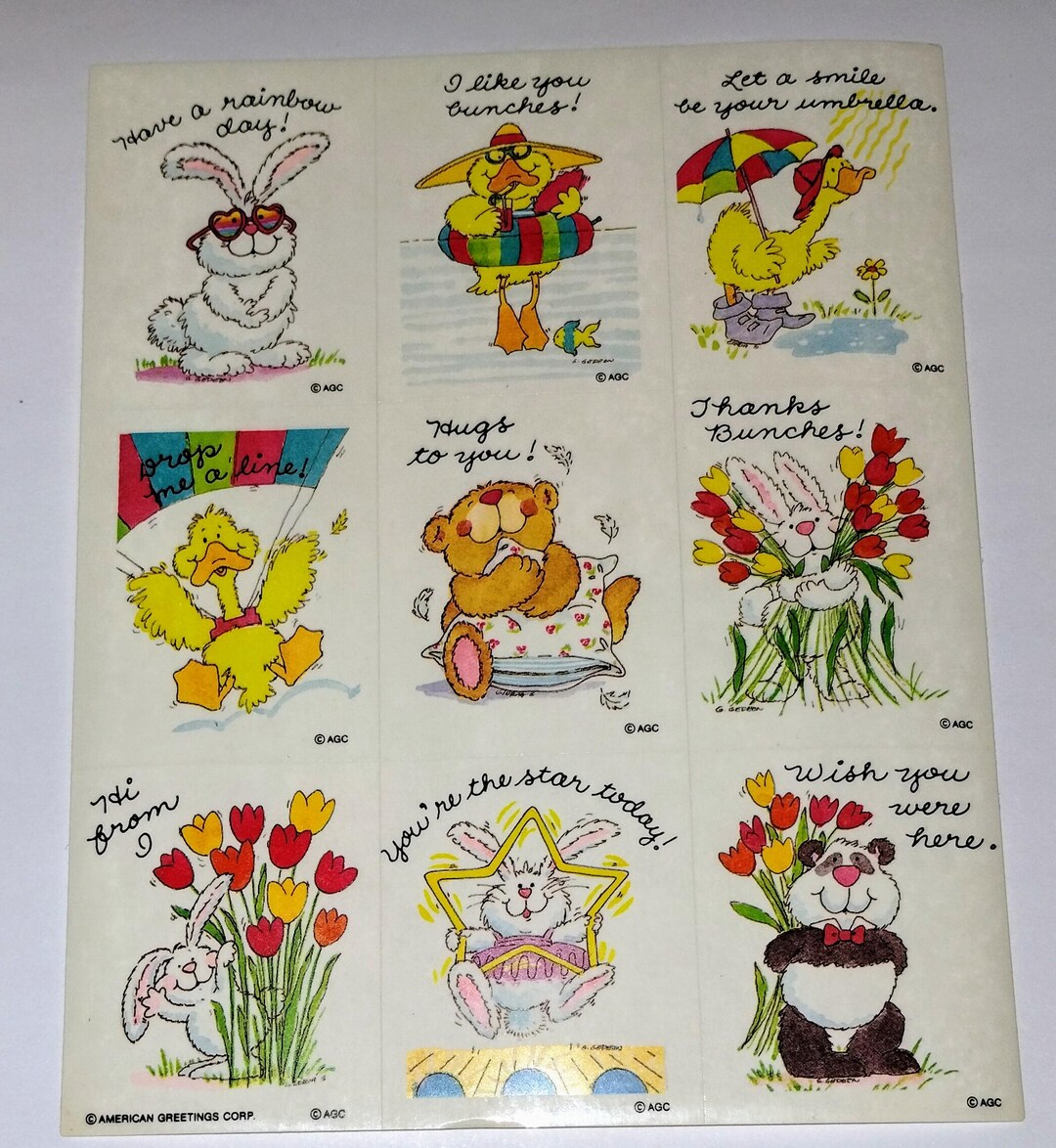 Vintage 1980s 1990s 2000s AGC Sticker Sheet, Rainbow Day, Bunnies and ...